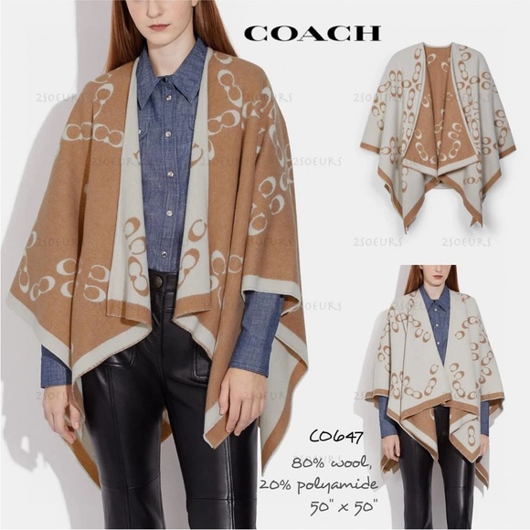 Coach | Sweaters | Coach Signature Poncho Wool Blend Chalk Taupe | Poshmark